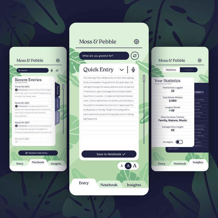 Moss & Pebble Journaling App by Ryan Cohutt on Dribbble