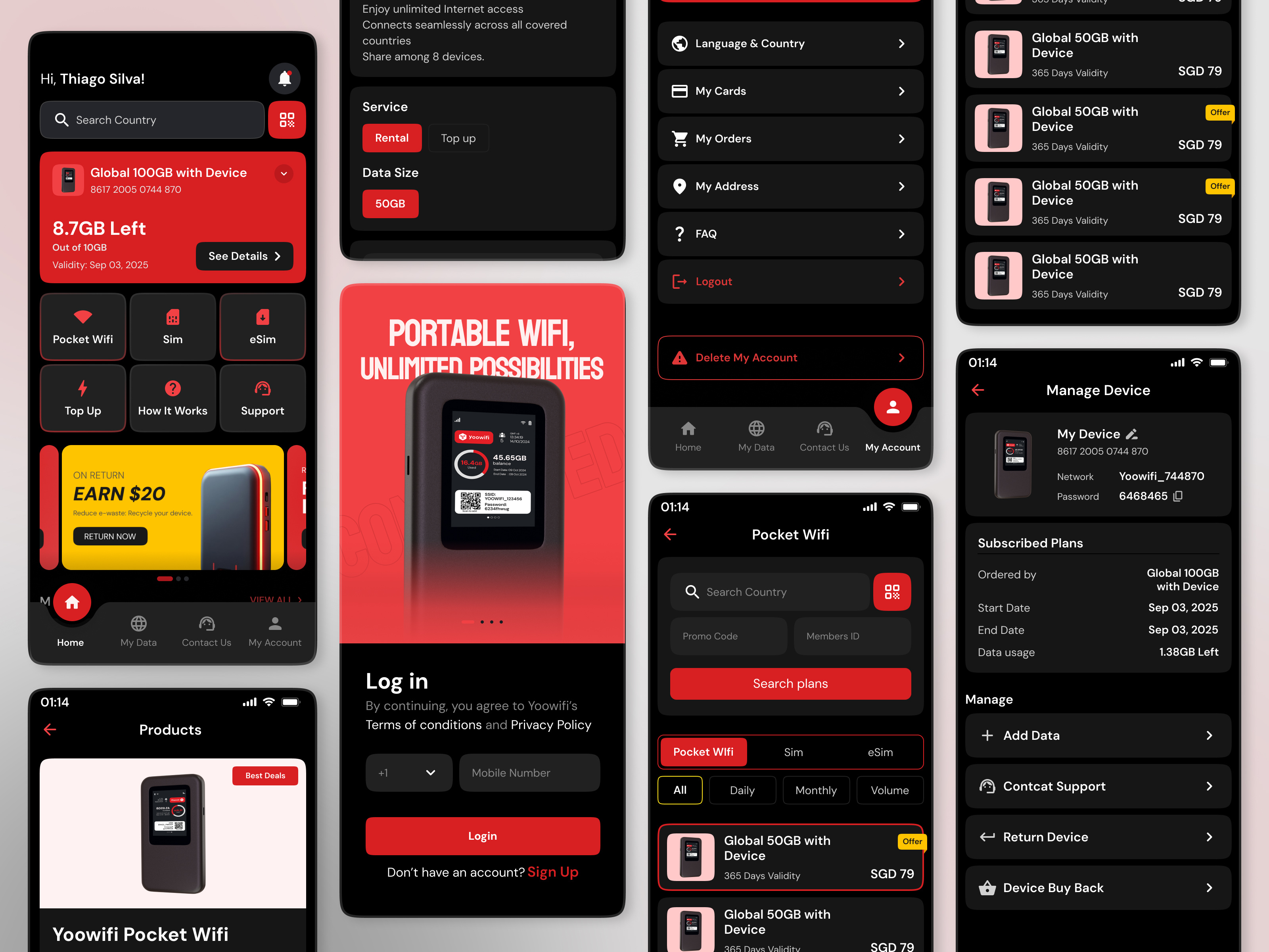 YooWifi – Pocket WiFi, SIM & eSIM Management App by Asiq M. for Netro Systems on Dribbble