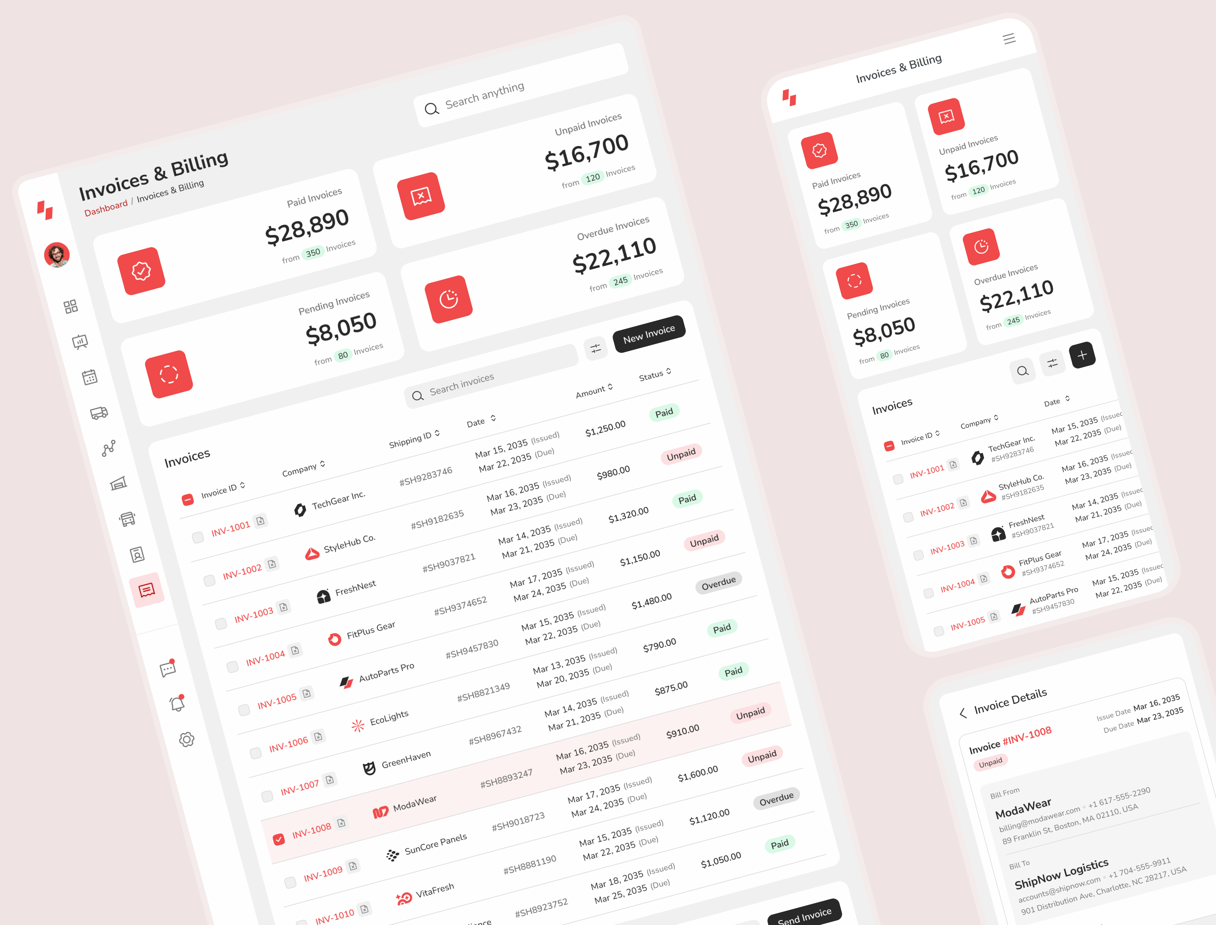 ShipNow Invoice & Billing Page – Shipping Management Dashboard by Ahmad S. Afandi for Peterdraw ...