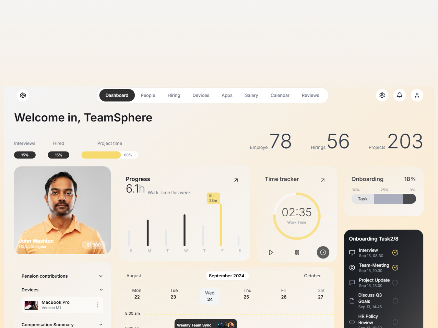HR Management Dashboard UI | Employee Onboarding & Productivity by Swan ...