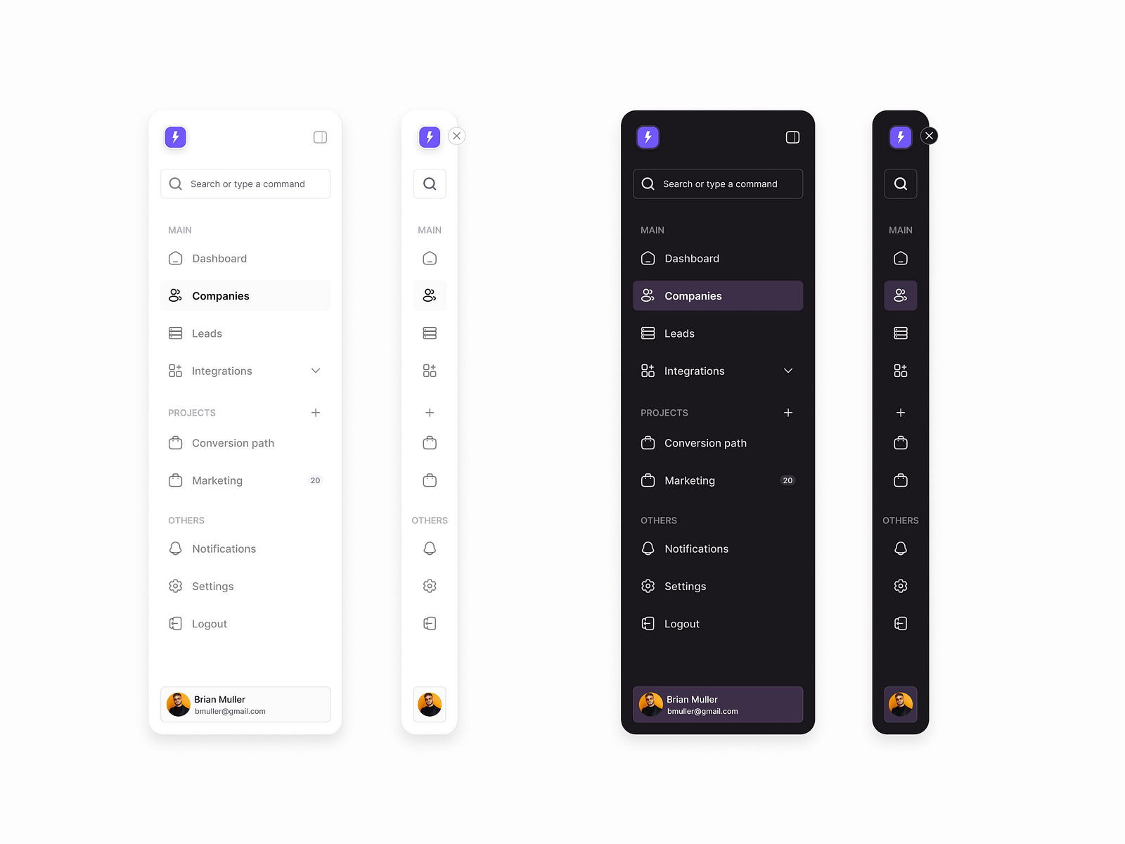 Sidebar component by Abel on Dribbble