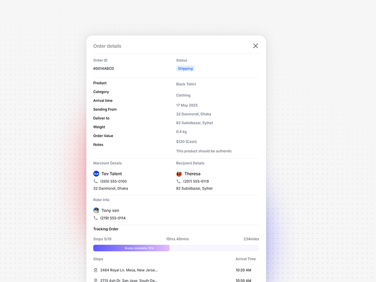Delivery Management SaaS - order popup by Zain's Studio on Dribbble