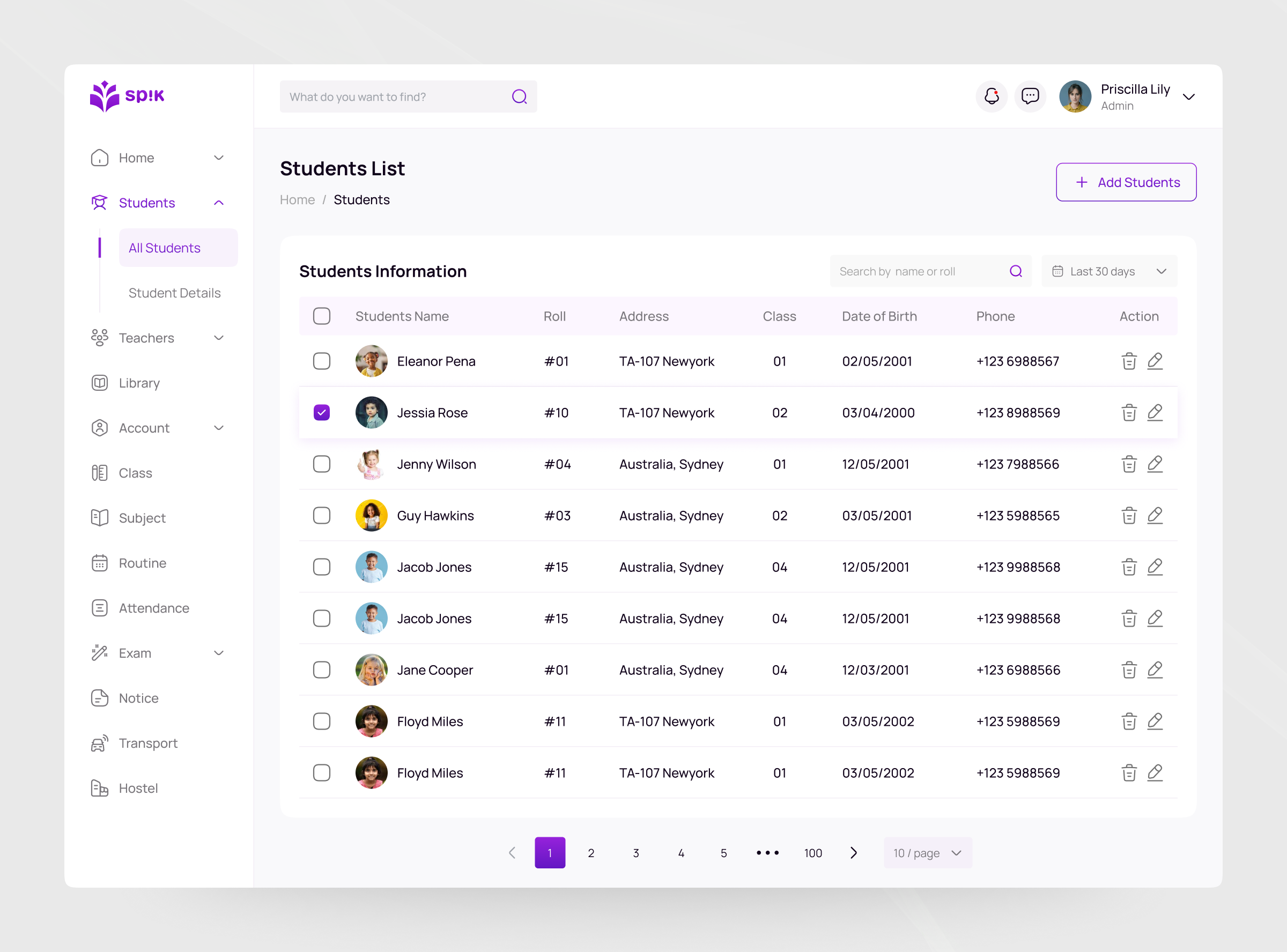 Online School Management List Dashboard by SK Billal Hossain on Dribbble