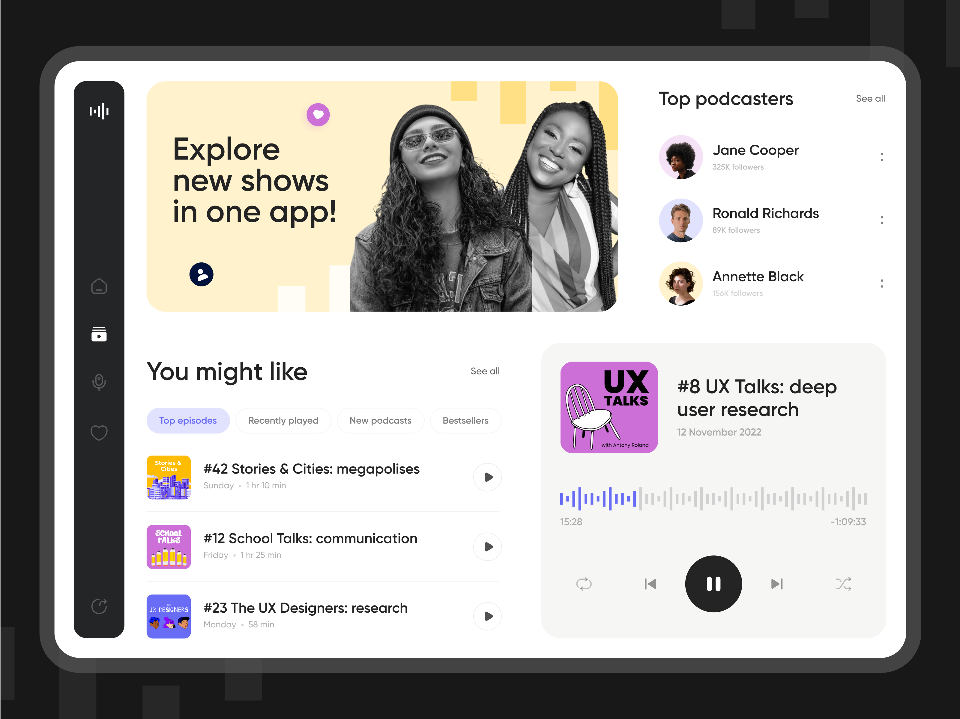 Flowcast - Dashboard UX/UI design for podcast platform by Outcrowd on ...