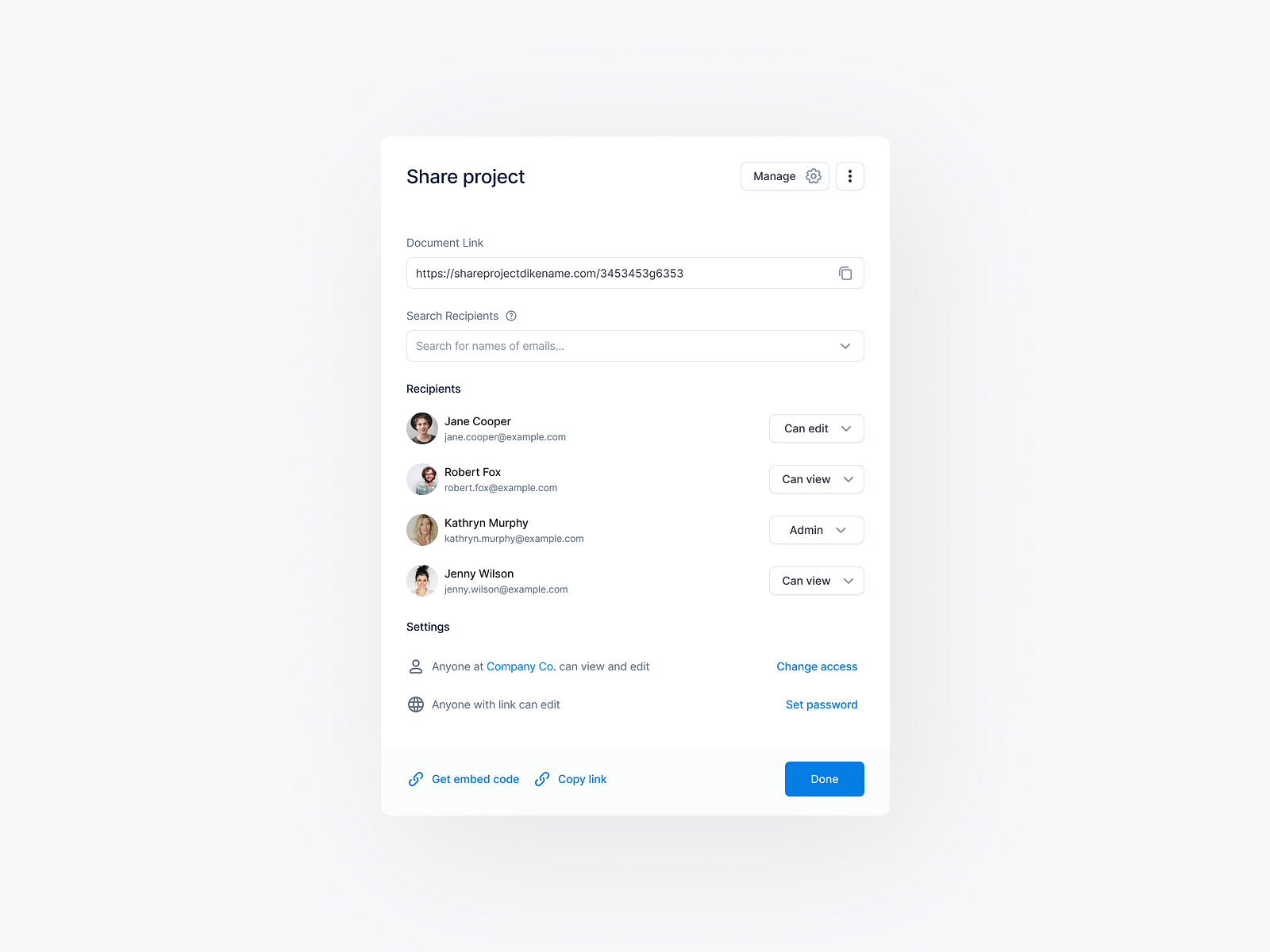 Share project popover by Dmitry Sergushkin on Dribbble