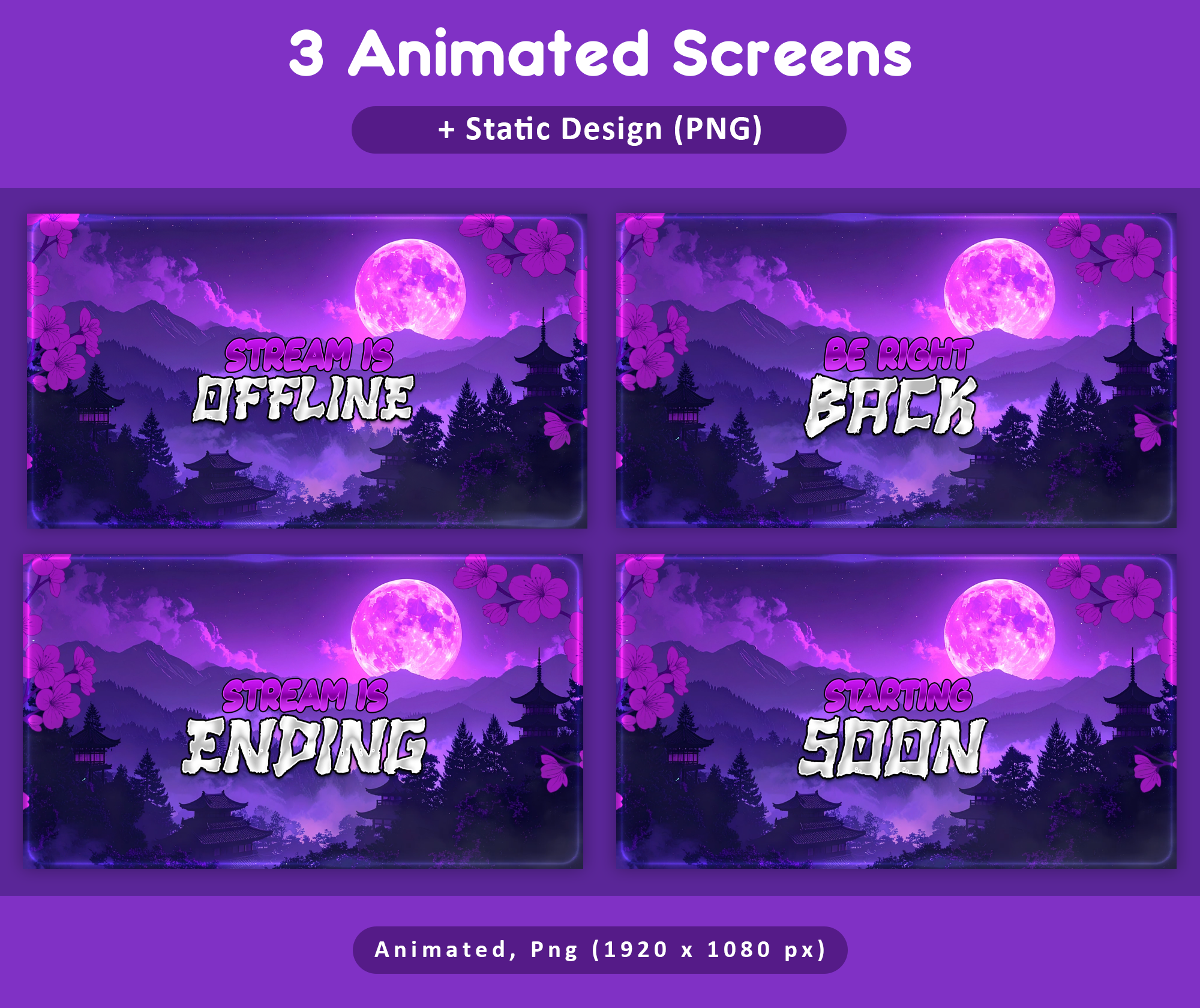 Purple Moon Sakura Stream Overlay I Twitch Overlay by VectorKingStudio ...