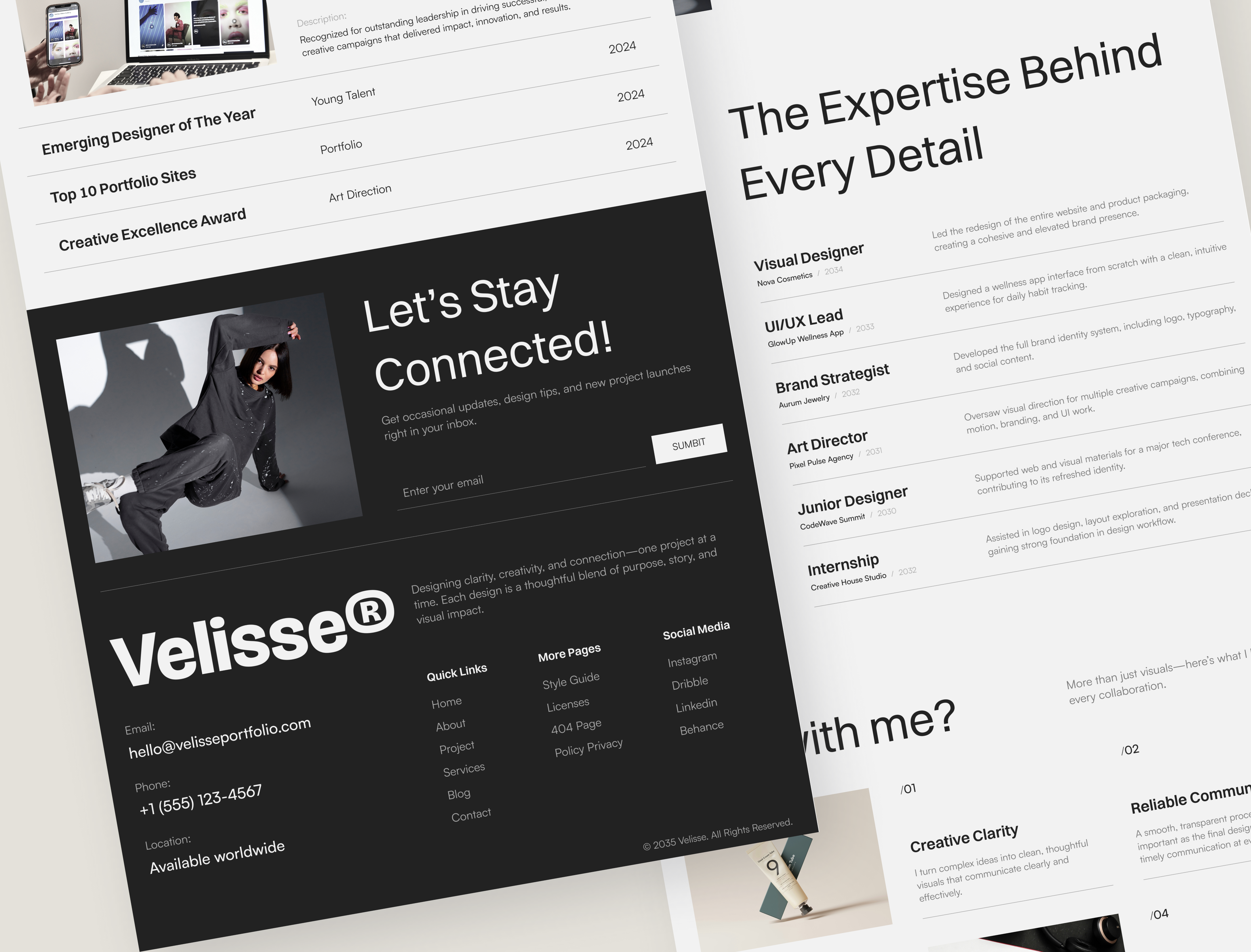 Velisse About & Contact Page – Portfolio Website UI Figma by Ahmad S. Afandi for Peterdraw ...