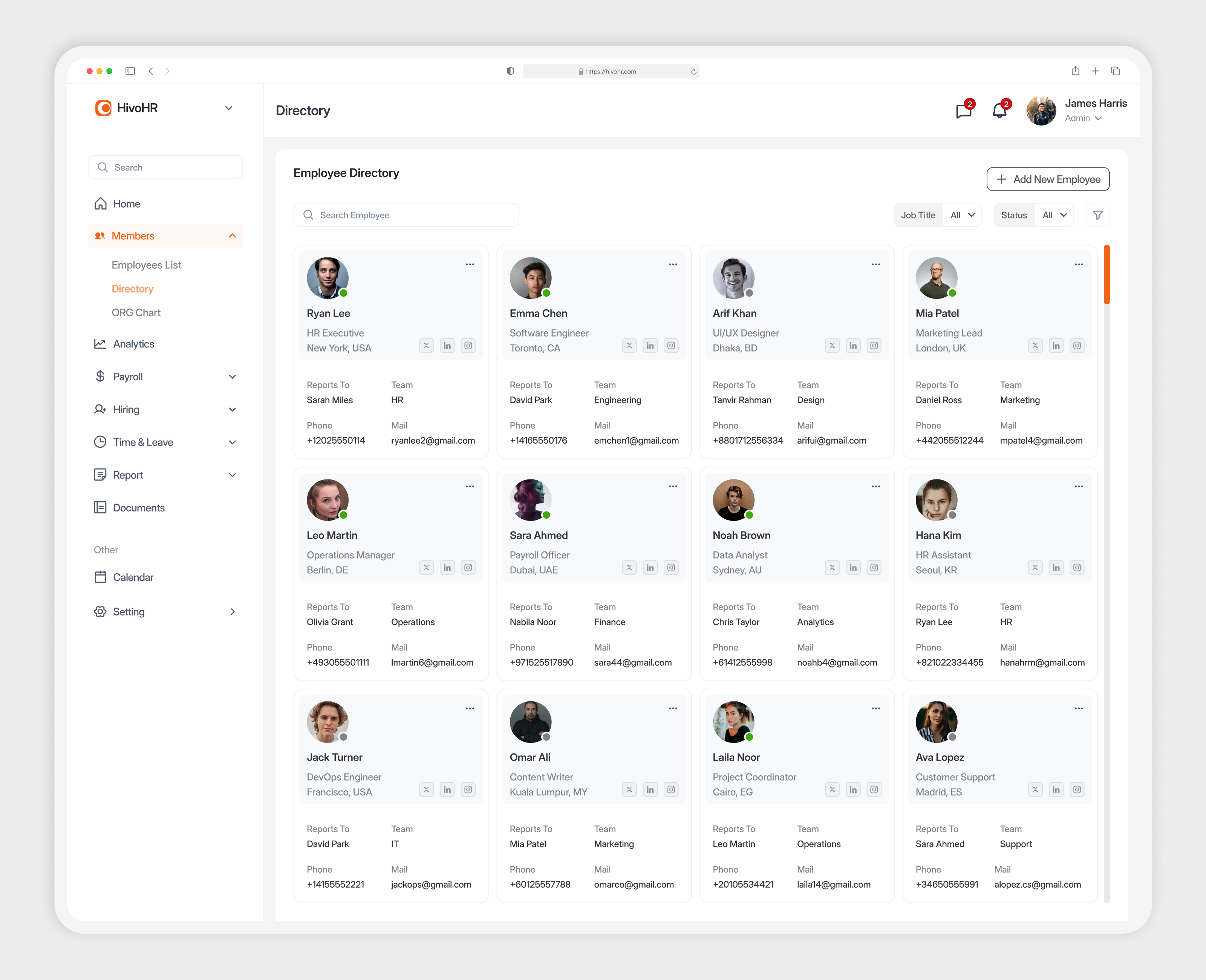 Employee Directory Dashboard UI/UX Design - HRM SaaS by Chapter 24 on ...