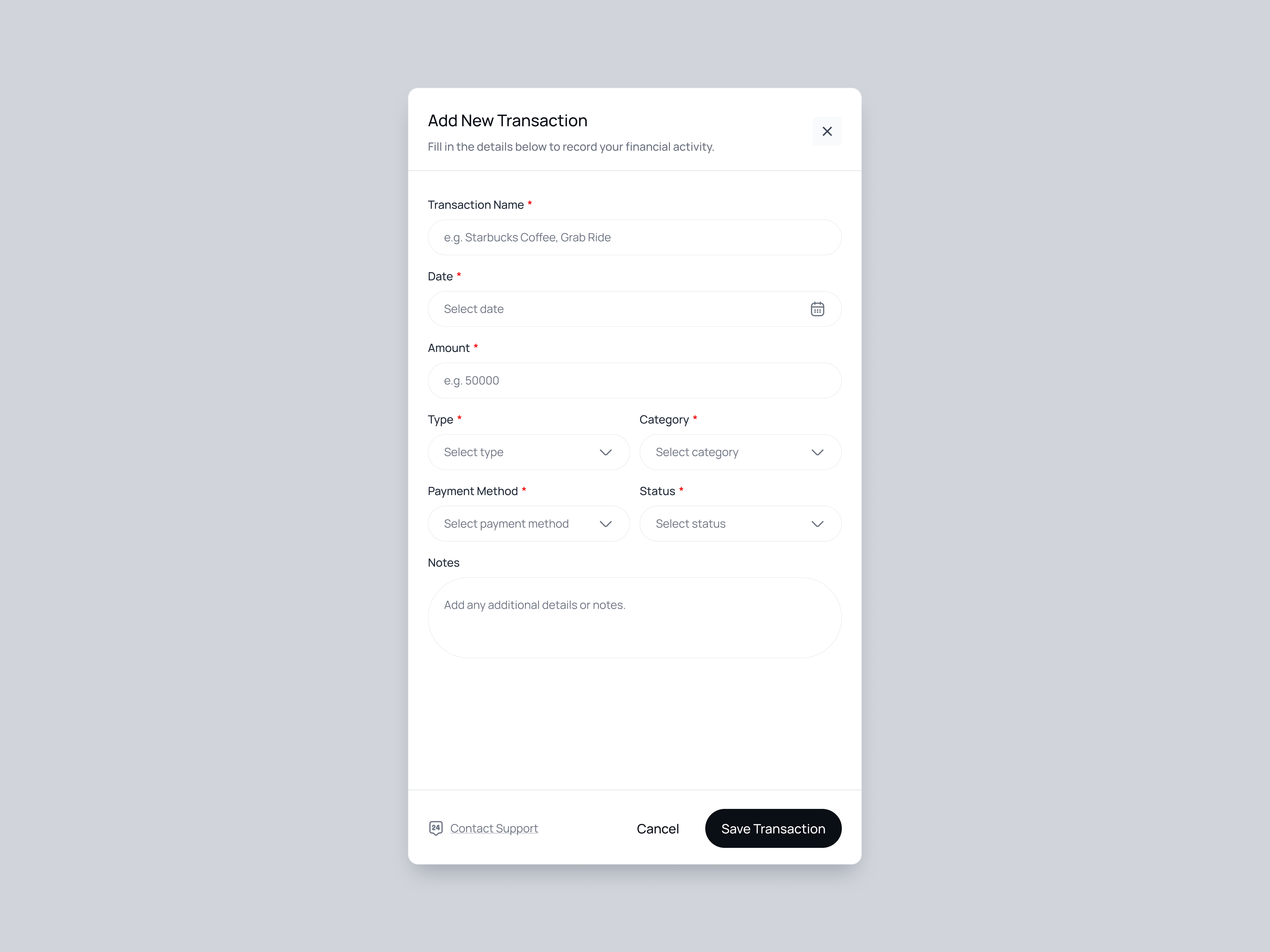 Finora – Add Transaction Modal Design by Miawmiaw on Dribbble