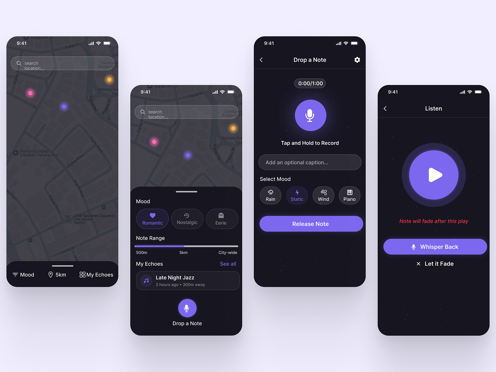 GhostNote – Voice Mood Sharing App (Dark Mode UI) by Mateen Haider on ...