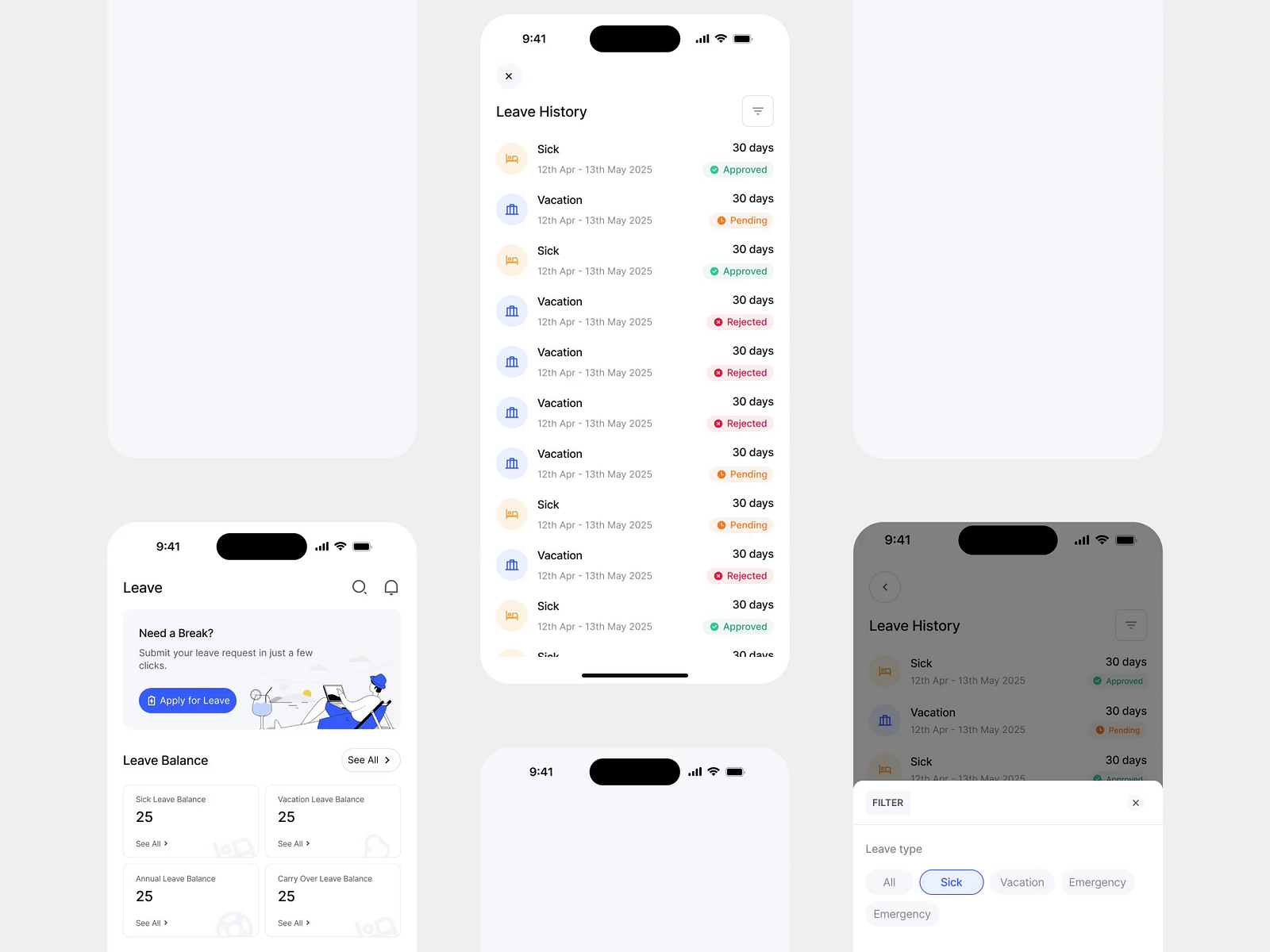 Leave Management Mobile UI by CUBE STUDIOS® on Dribbble