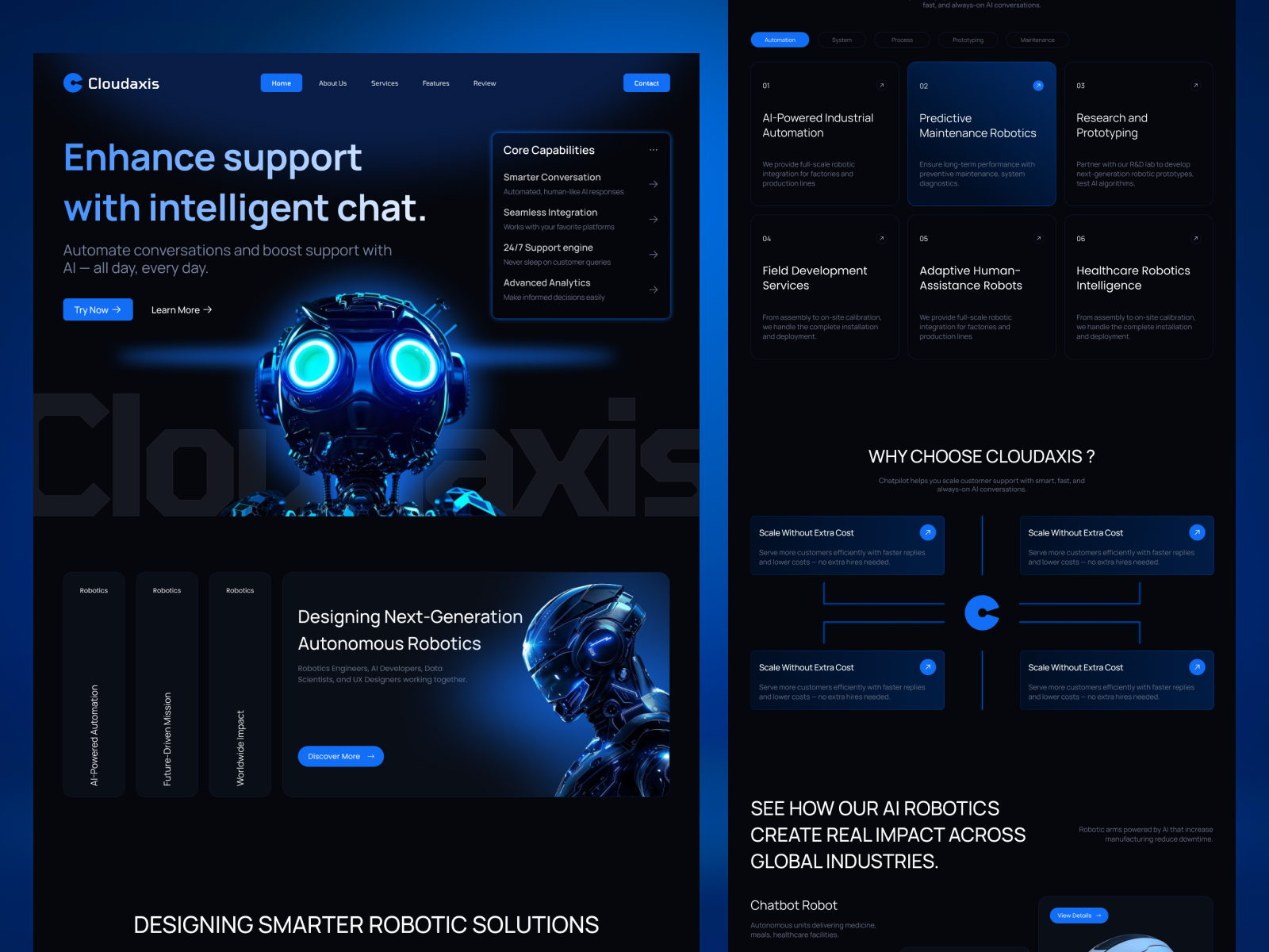Cloudaxis – Futuristic AI Robotics SaaS Landing Page by Thecodude on Dribbble
