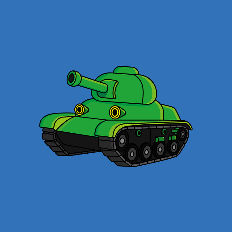Green Cartoon Tank Illustration on Blue Background by GC Art on Dribbble