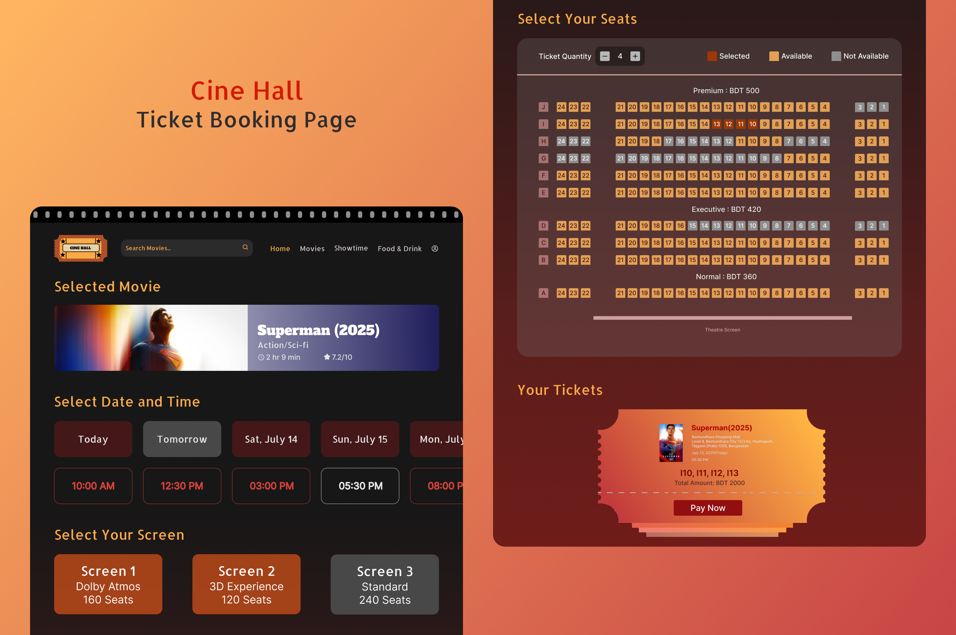 Cine Hall : Movie Ticket Booking Website by Jasmin Binte Showkat on Dribbble