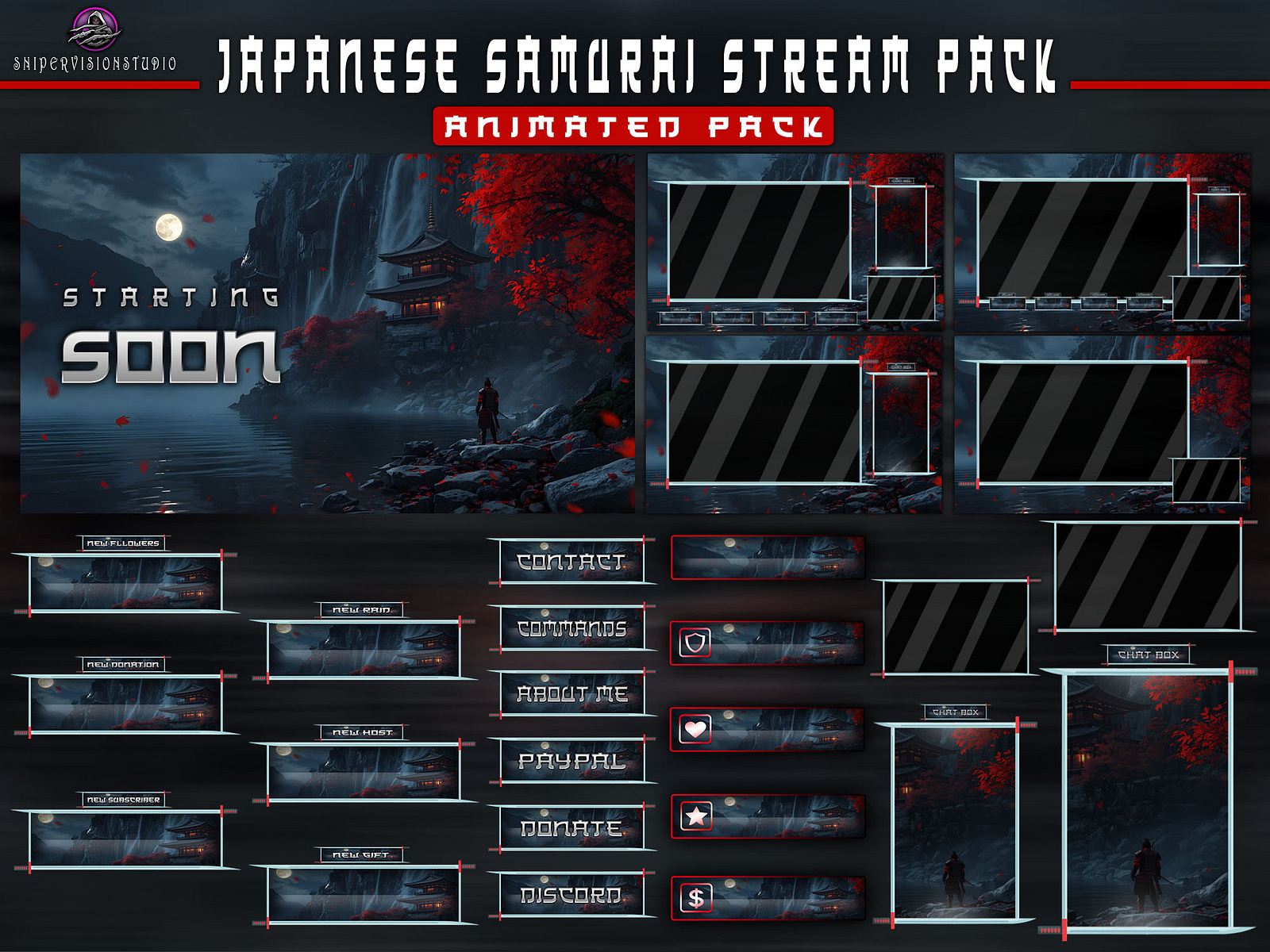 Samurai Stream Overlay Pack – Animated Japanese Red Forest Theme by ...