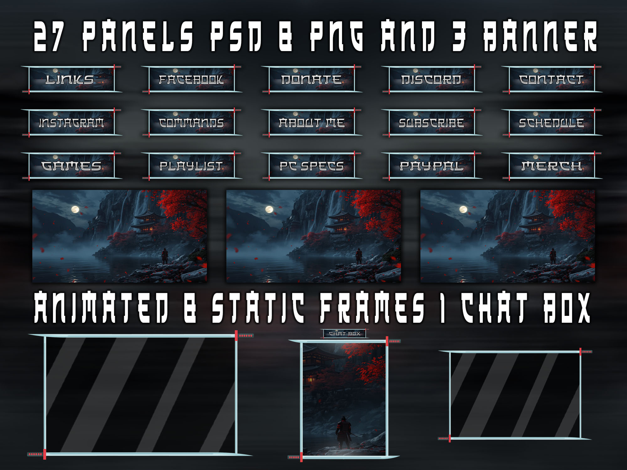 Samurai Stream Overlay Pack – Animated Japanese Red Forest Theme by ...