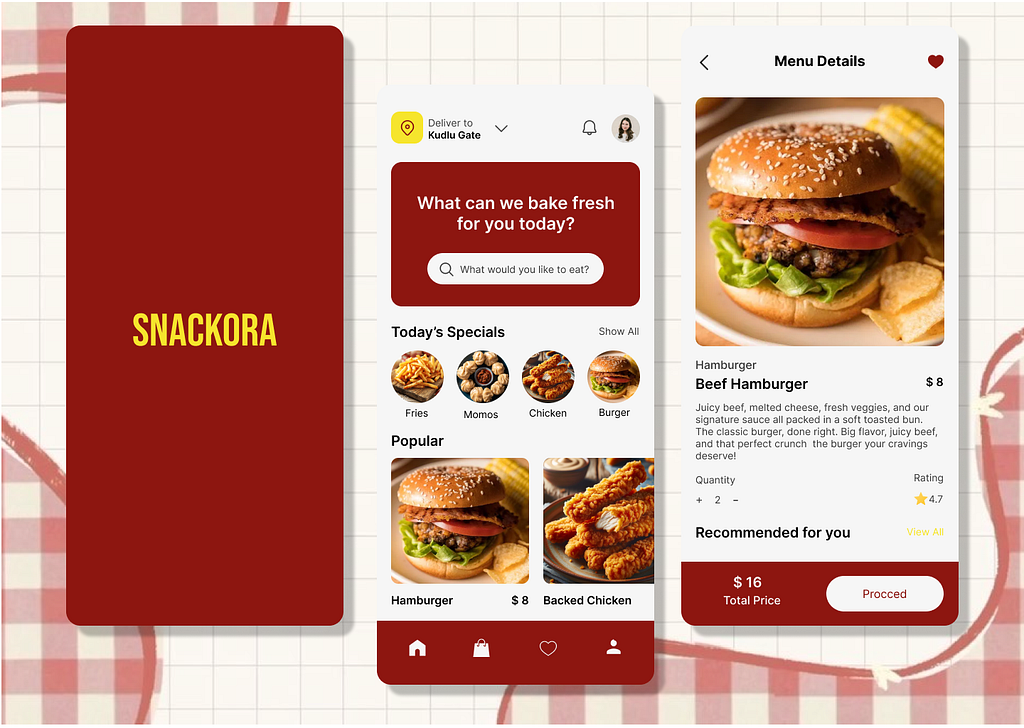 Splash Screen and UI screens of a snacks app by Thanuja on Dribbble
