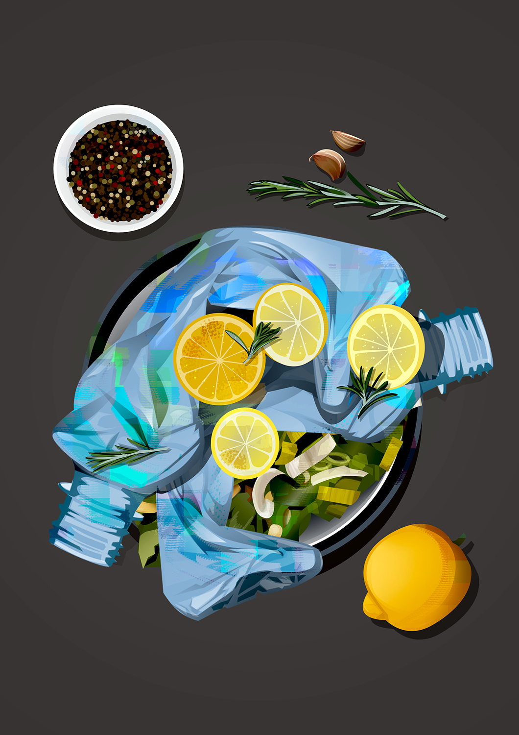 Pan-Fried Fish - plastic pollution menu series by Aleksandra ...