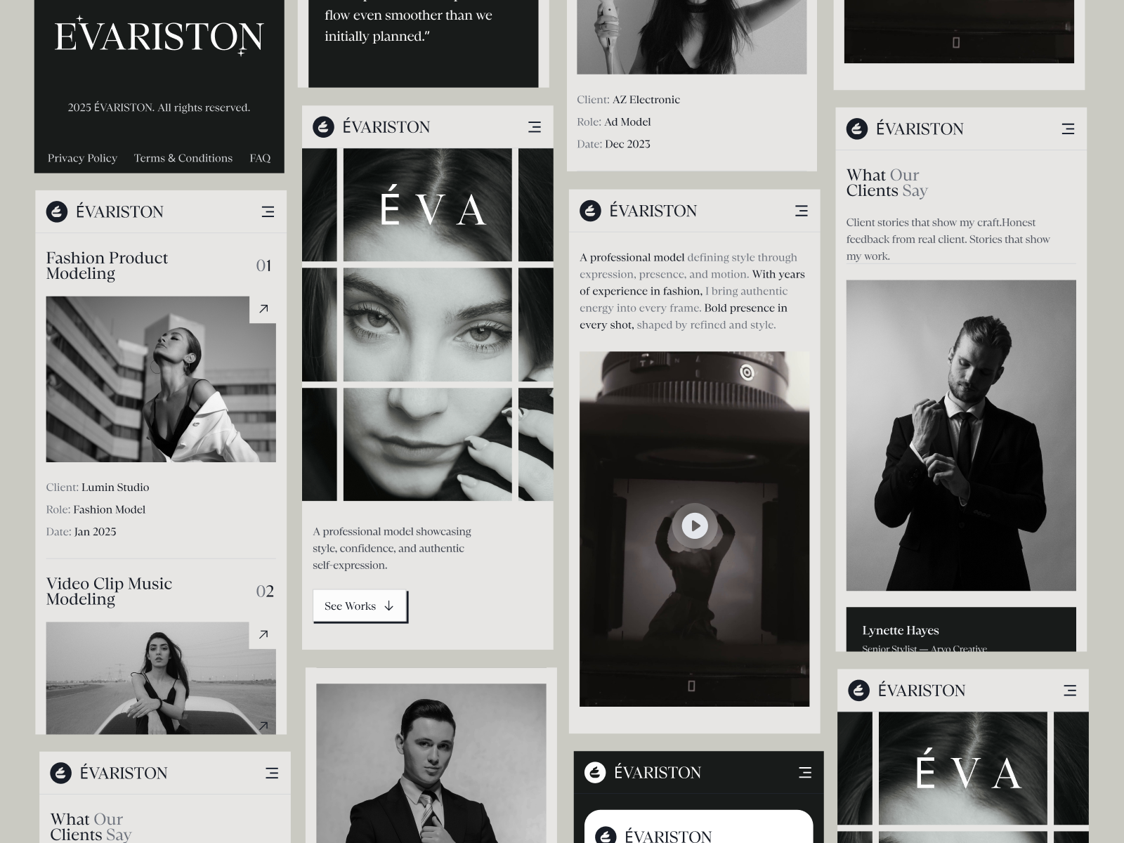 ÉVARISTON — Professional Model Portfolio Landing Page by Rafif Fauzi on Dribbble