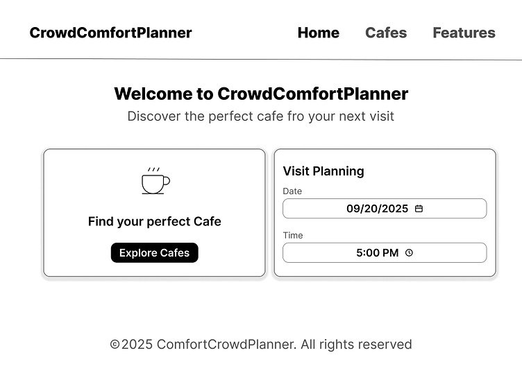 CrowdComfortPlanner – Cafe Discovery UI (Low-Fidelity Mockup) by ...