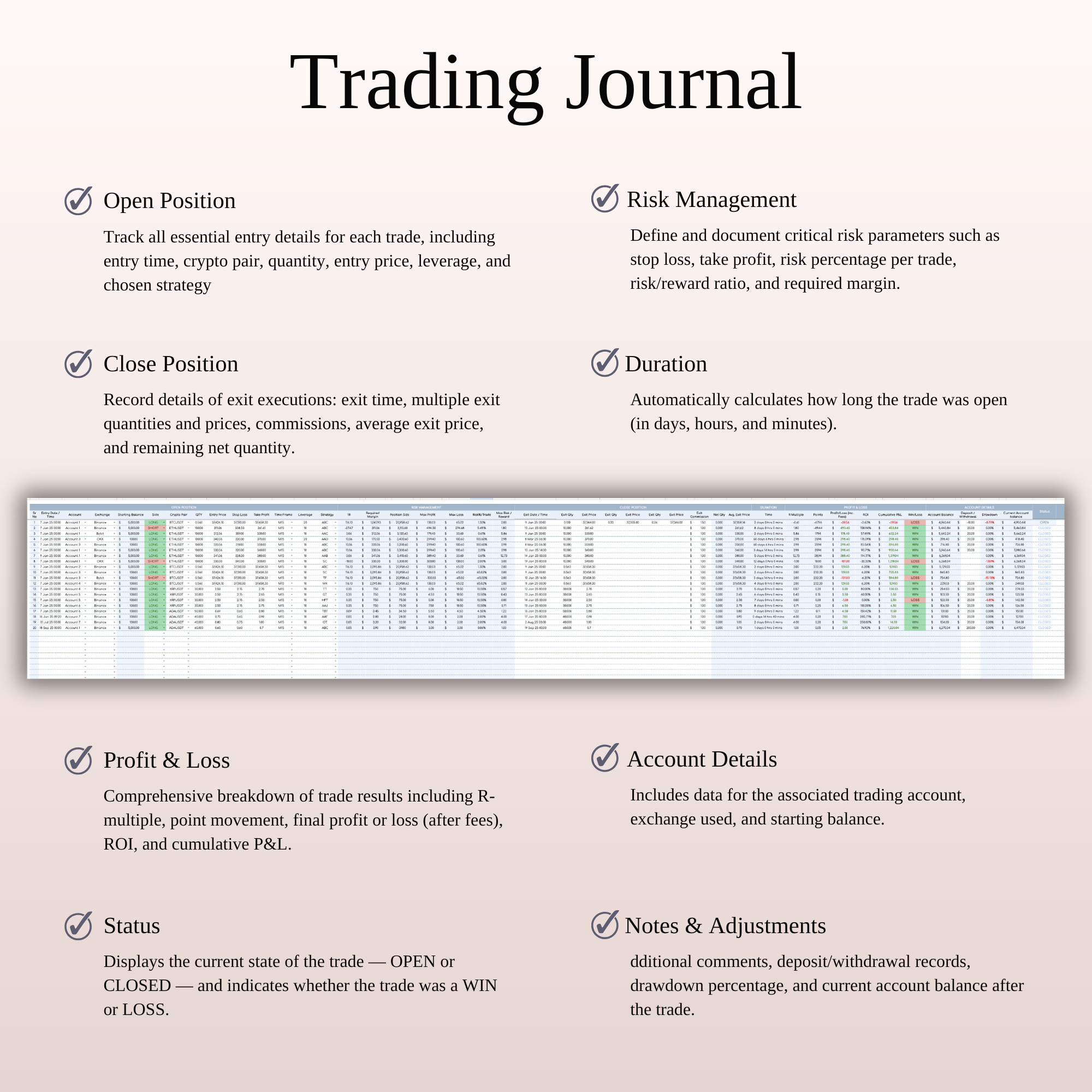 Crypto Trading Journal Template for Google Sheets & Excel by ...