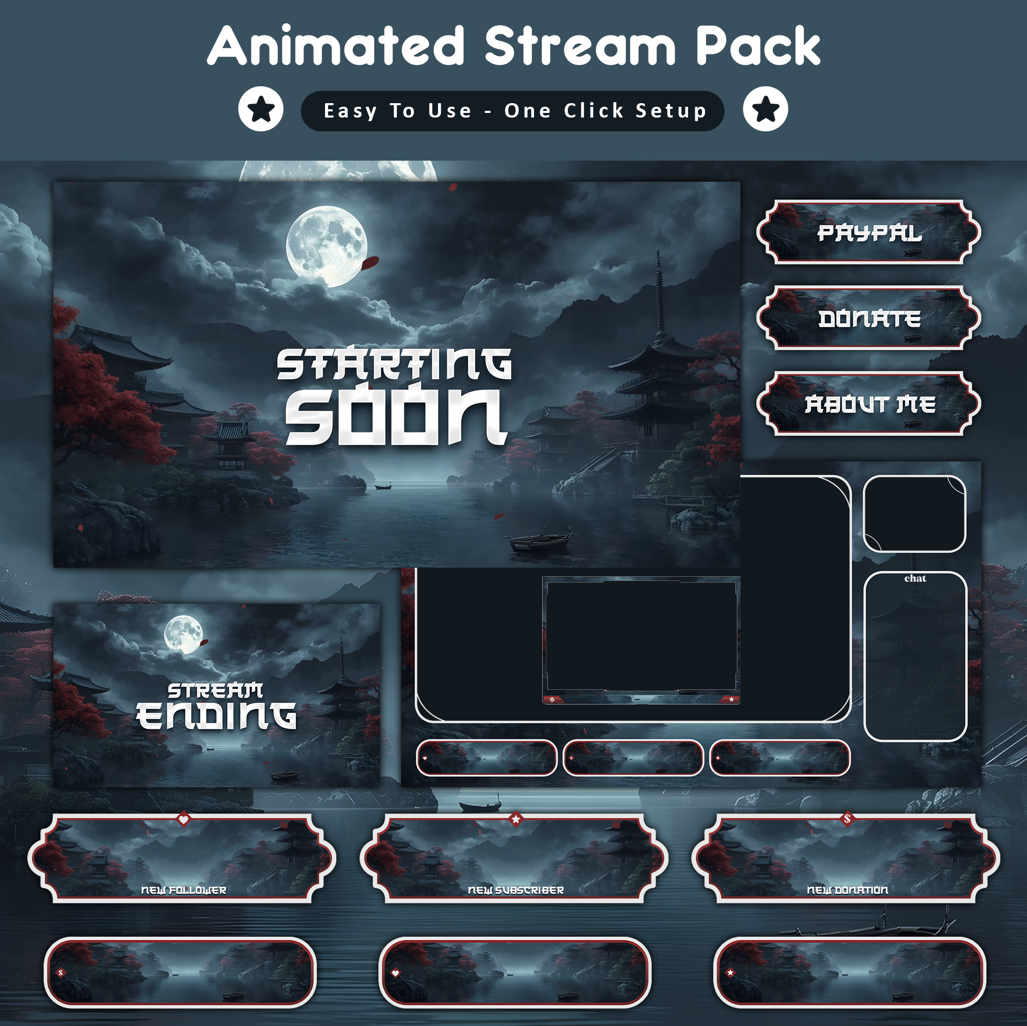 Samurai Moon Stream Overlay I Twitch Overlay by VectorKingStudio on ...