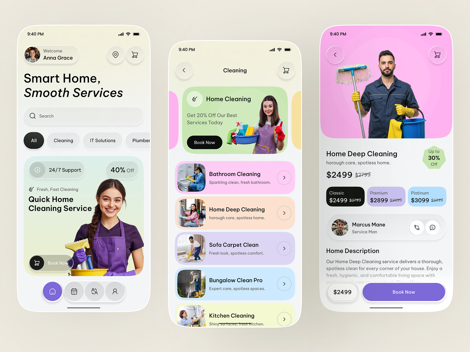 Smart Home Services App – Modern Cleaning Service UI/UX Design by Sk ...