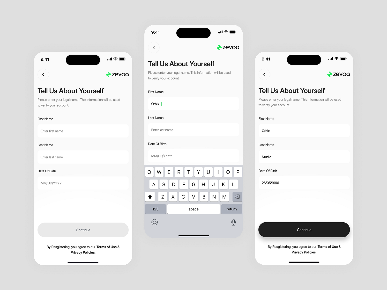 Zevoa Mobile App | Identity Verification Flow by Orbix Studio – Mobile App Design for Orbix ...