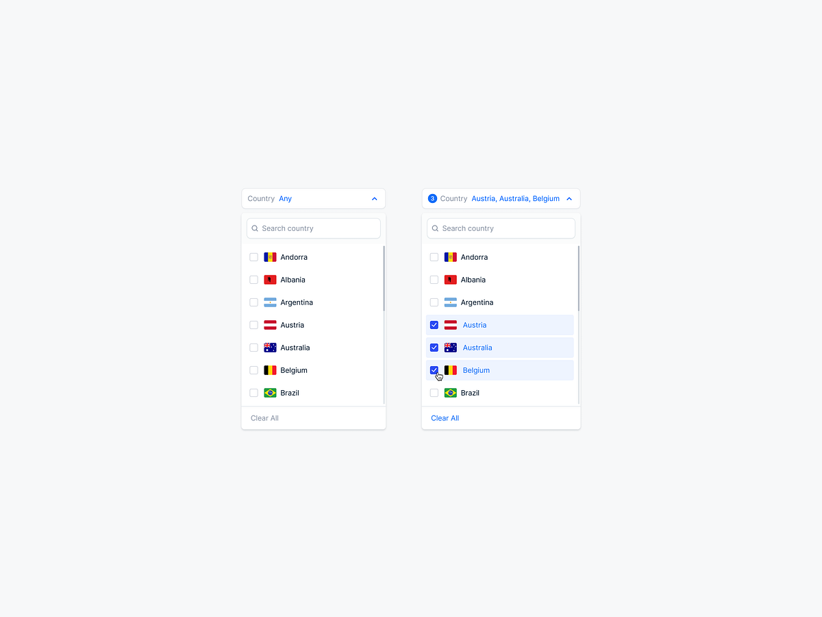 Select Country | Filter by Dmitry Sergushkin on Dribbble