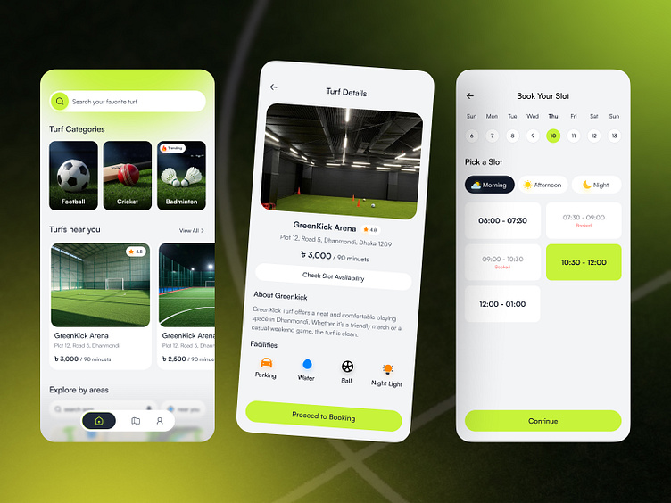 Sports Turf Booking App UI by Tawhid Hasan on Dribbble