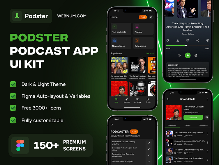 Podster - Podcast App UI Kit by Webnum on Dribbble