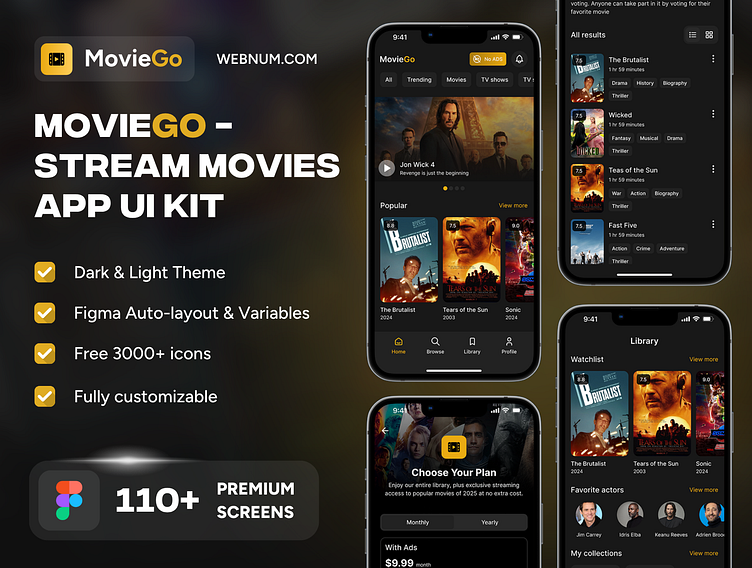 MovieGo - Stream Movies App UI Kit by Webnum on Dribbble