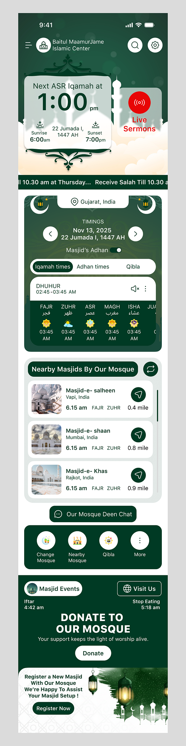 Live Mosque (Masjid) App UI by Tirth Gorasiya on Dribbble