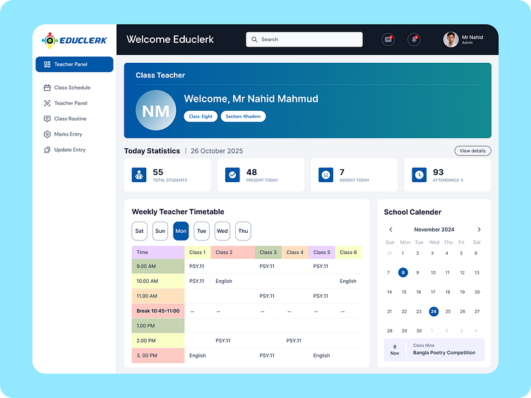 Teacher Management Dashboard by Arena Phone BD on Dribbble