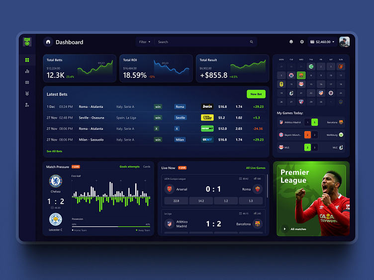Sports dashboard - Live Matches& Stats by Palina Sulimenka on Dribbble