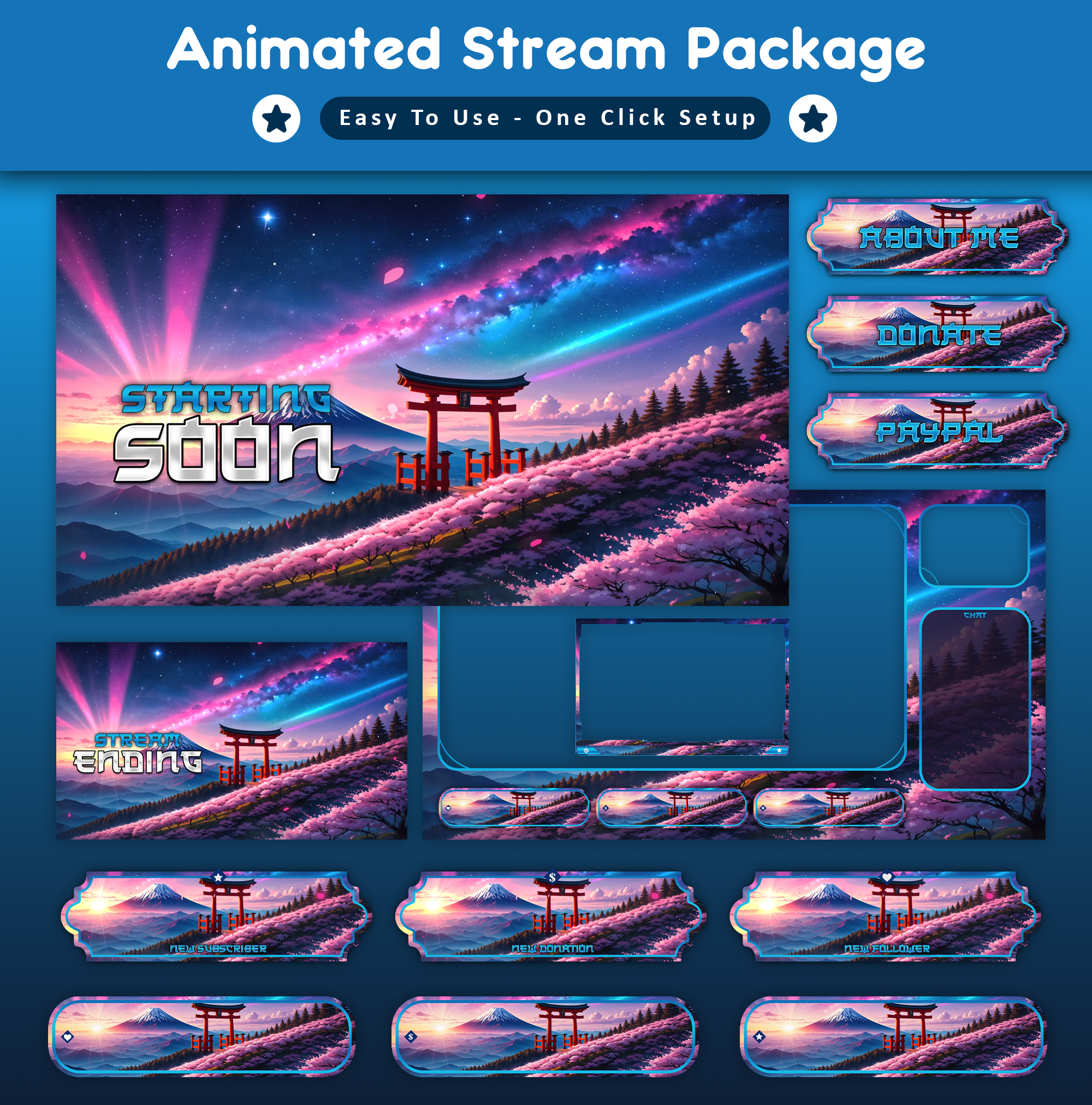 Neon Sakura Animated Stream Package Twitch Overlay,YouTube,Kick by ...