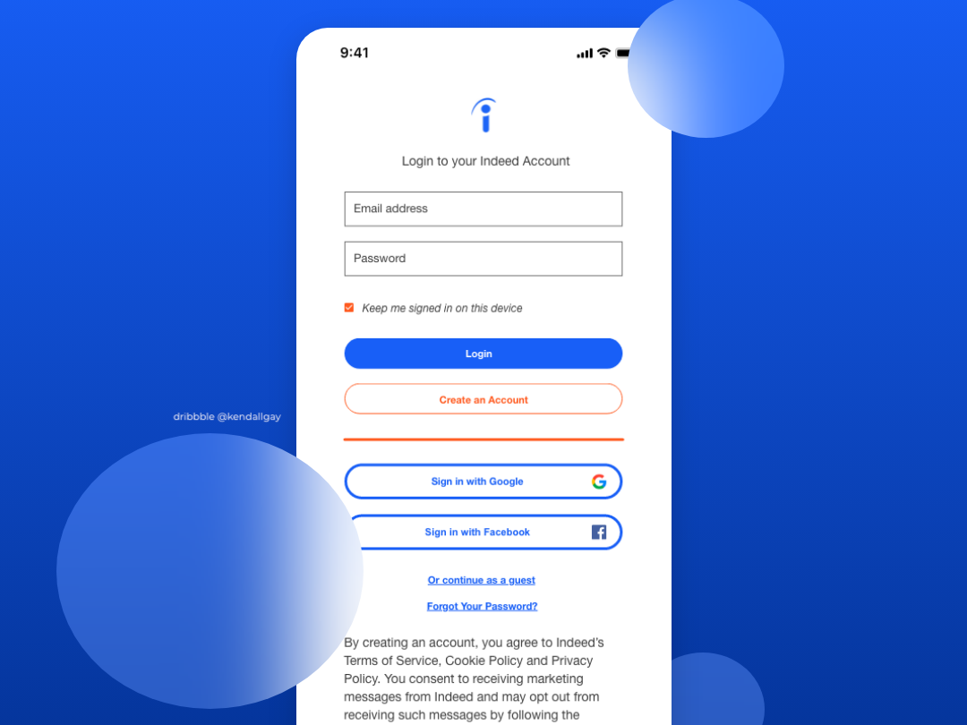 Indeed Sign In Redesign | Mobile by Kendall Gay on Dribbble