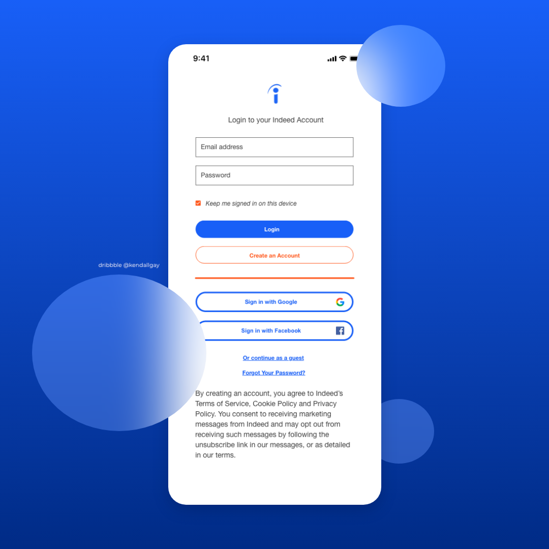 Indeed Sign In Redesign | Mobile by Kendall Gay on Dribbble