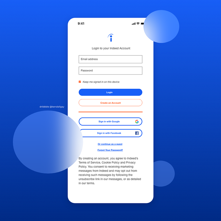 Indeed Sign In Redesign | Mobile by Kendall Gay on Dribbble