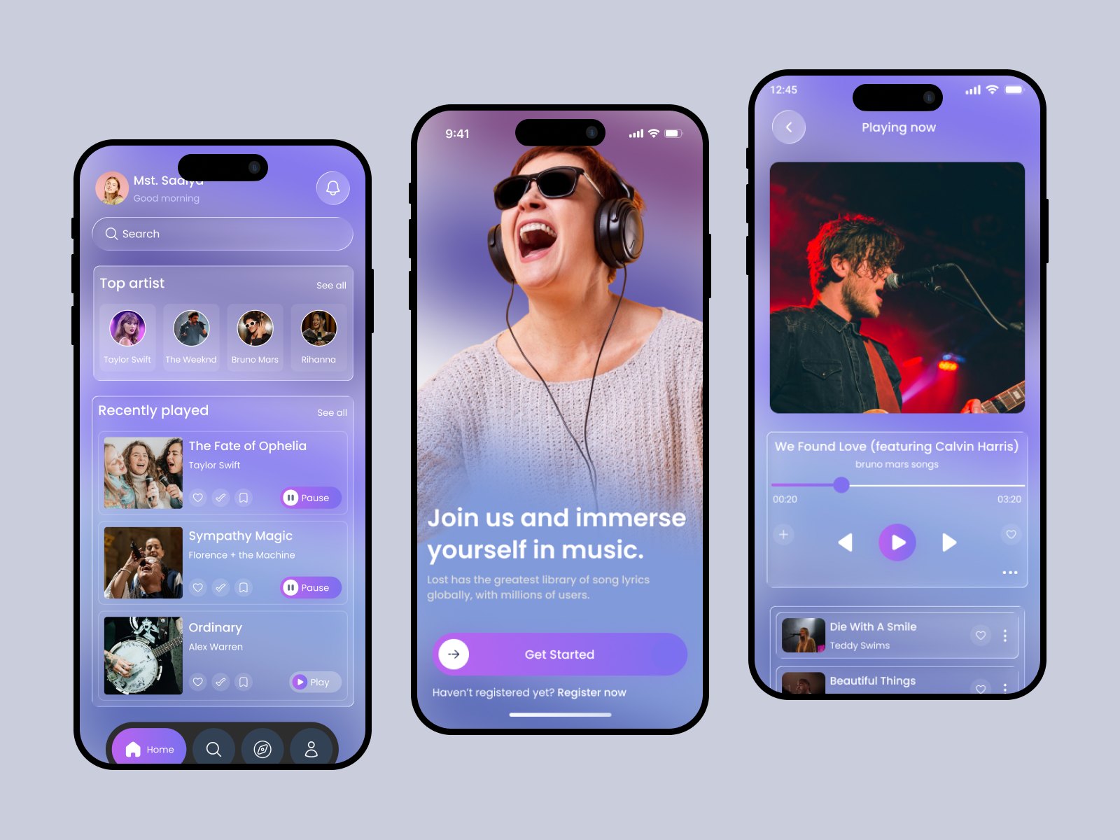 Modern Music Streaming App UI by DreamSolver Lab on Dribbble