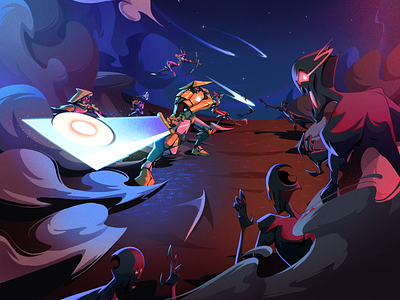 Ronin Neon – Battle Scene Illustration by Orbix Studio | 3D ...