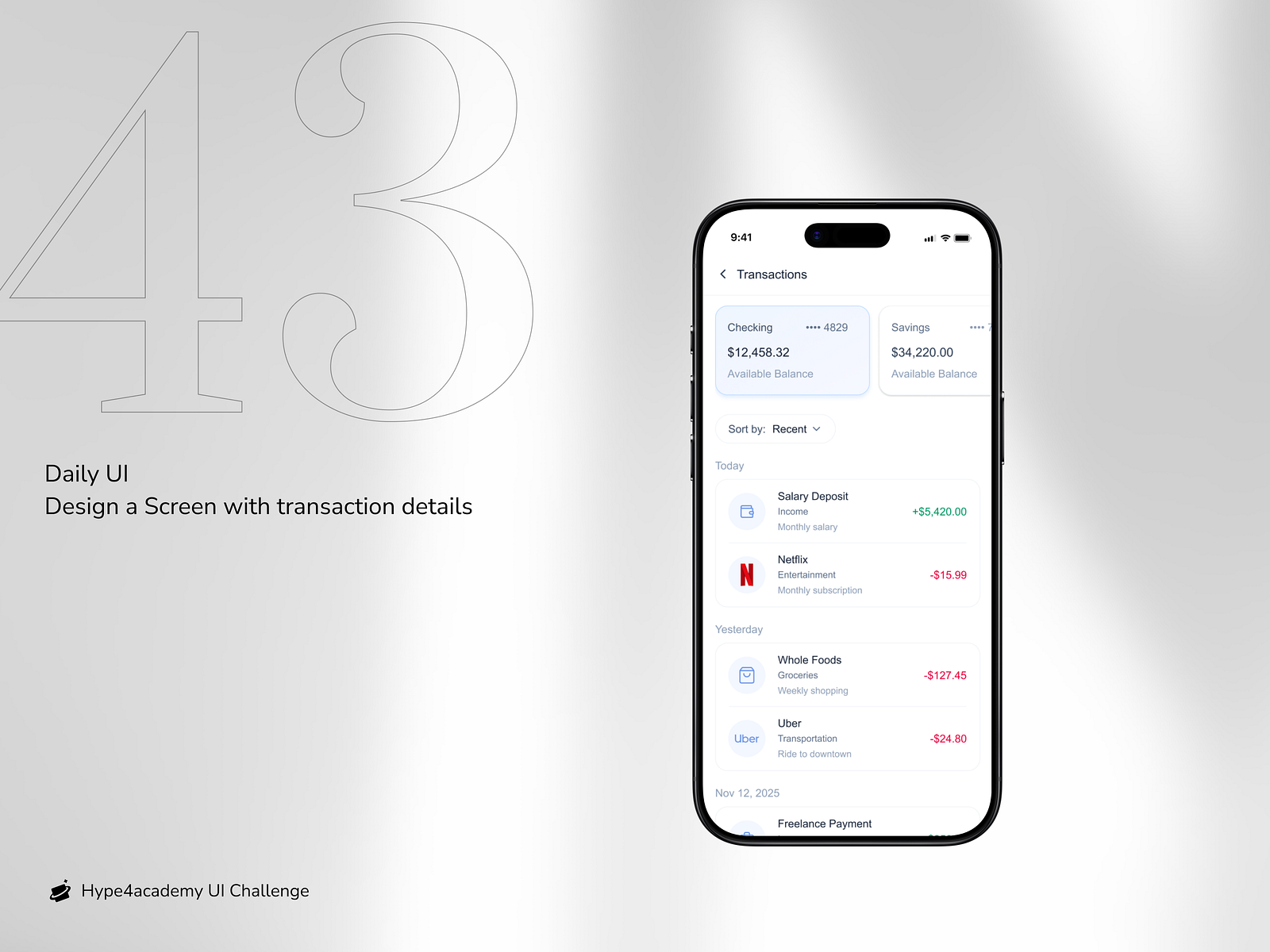 Daily UI Challenge #43 - Transaction Page by Yara Alkadi on Dribbble