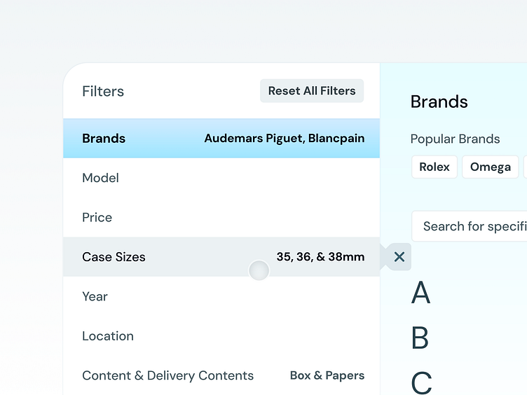 Chrono24 Filters Modal UI Concept by Max Burnside on Dribbble