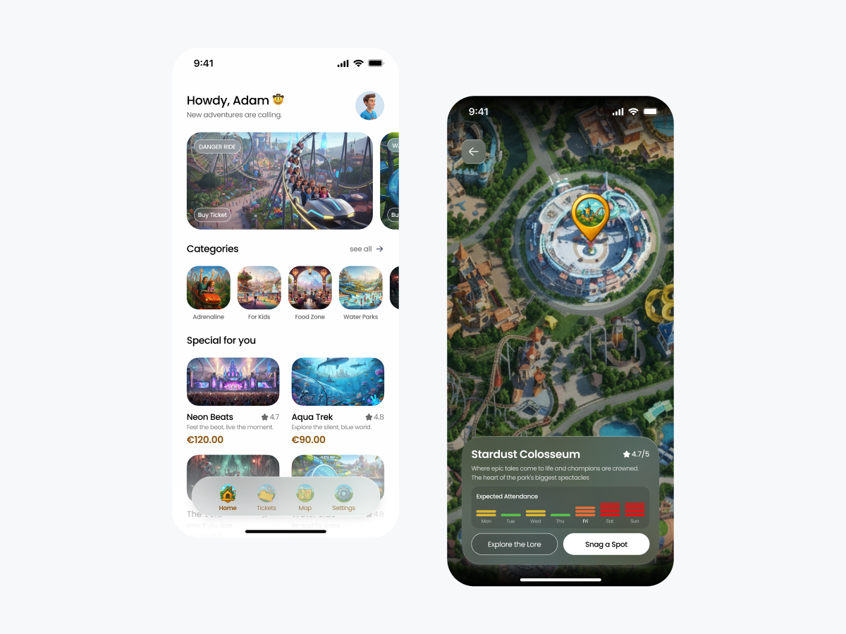 Theme Park App UI — Adventure, Navigation & Play by Ozlem (Oz) on Dribbble