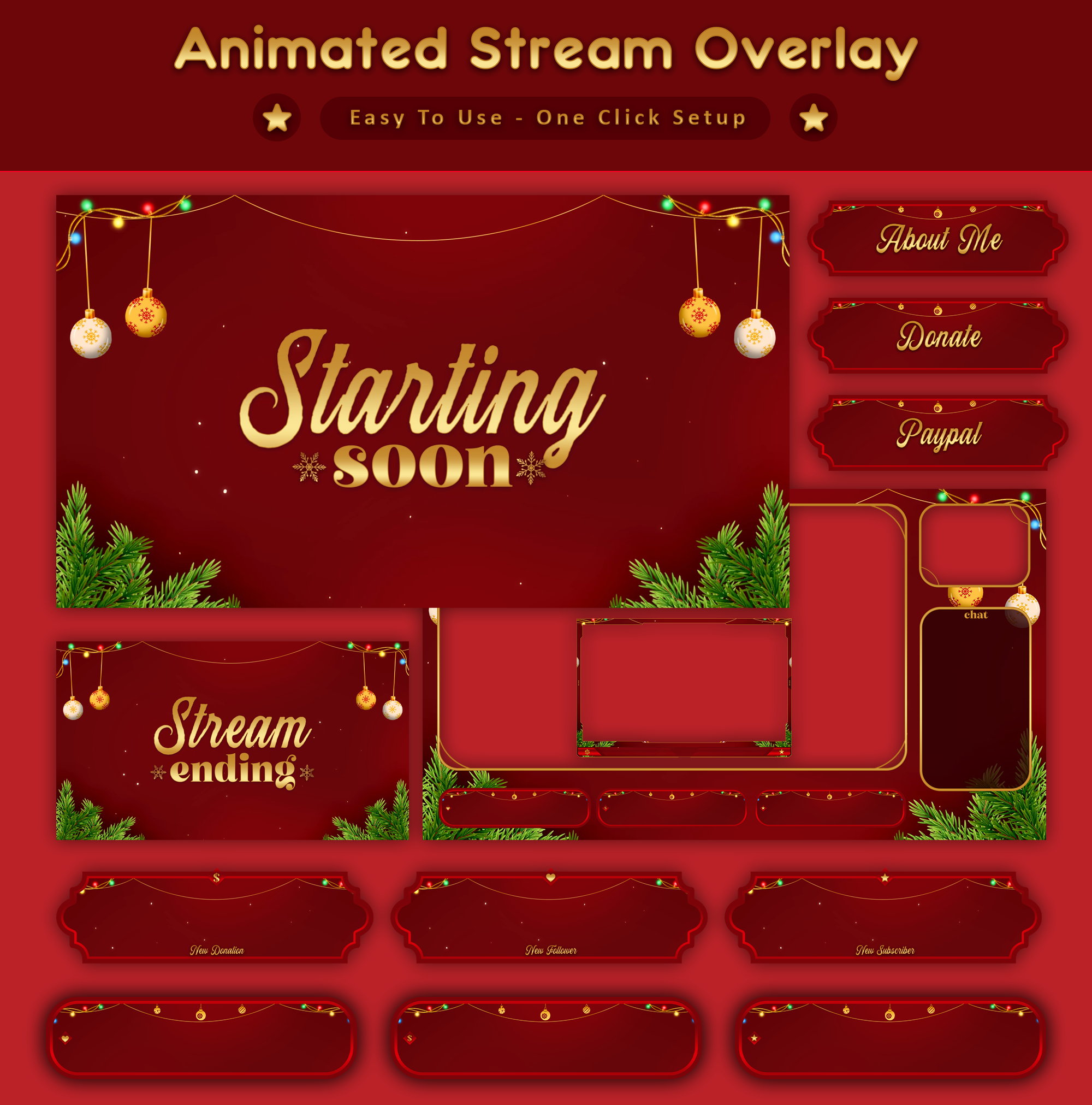 Red Gold Christmas Animated Stream Package Twitch Overlay,YouTub by ...