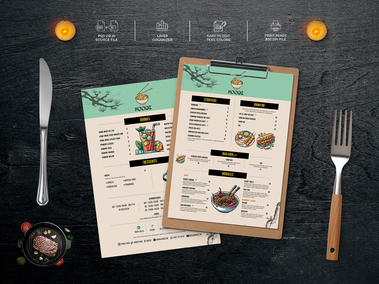 NOODZ Restaurant Menu Design by Graphtiq on Dribbble