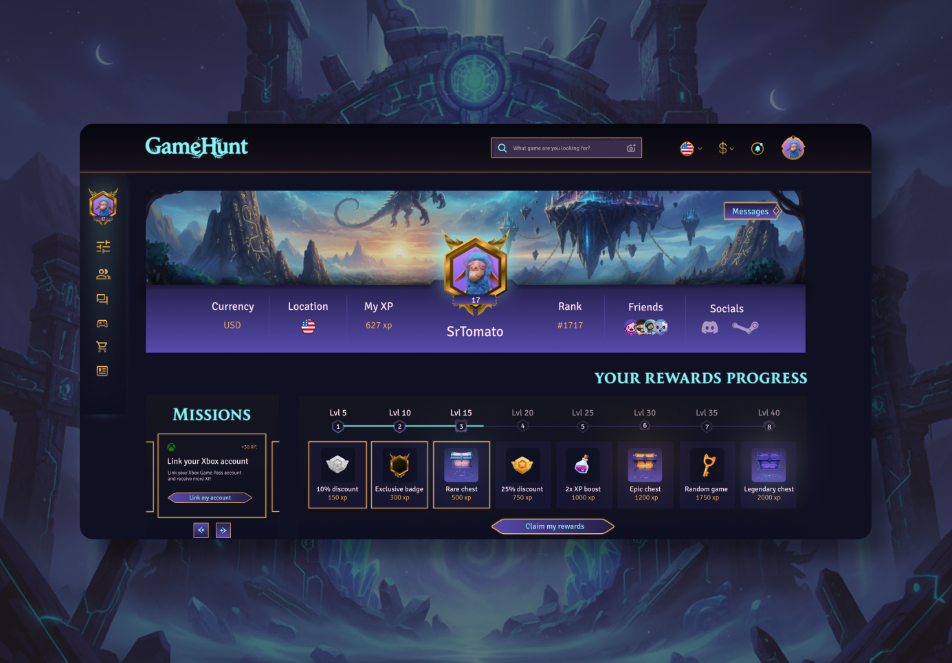 Profile & Rewards | UI/UX Gaming web design by Alejandro Mejía Villa on ...