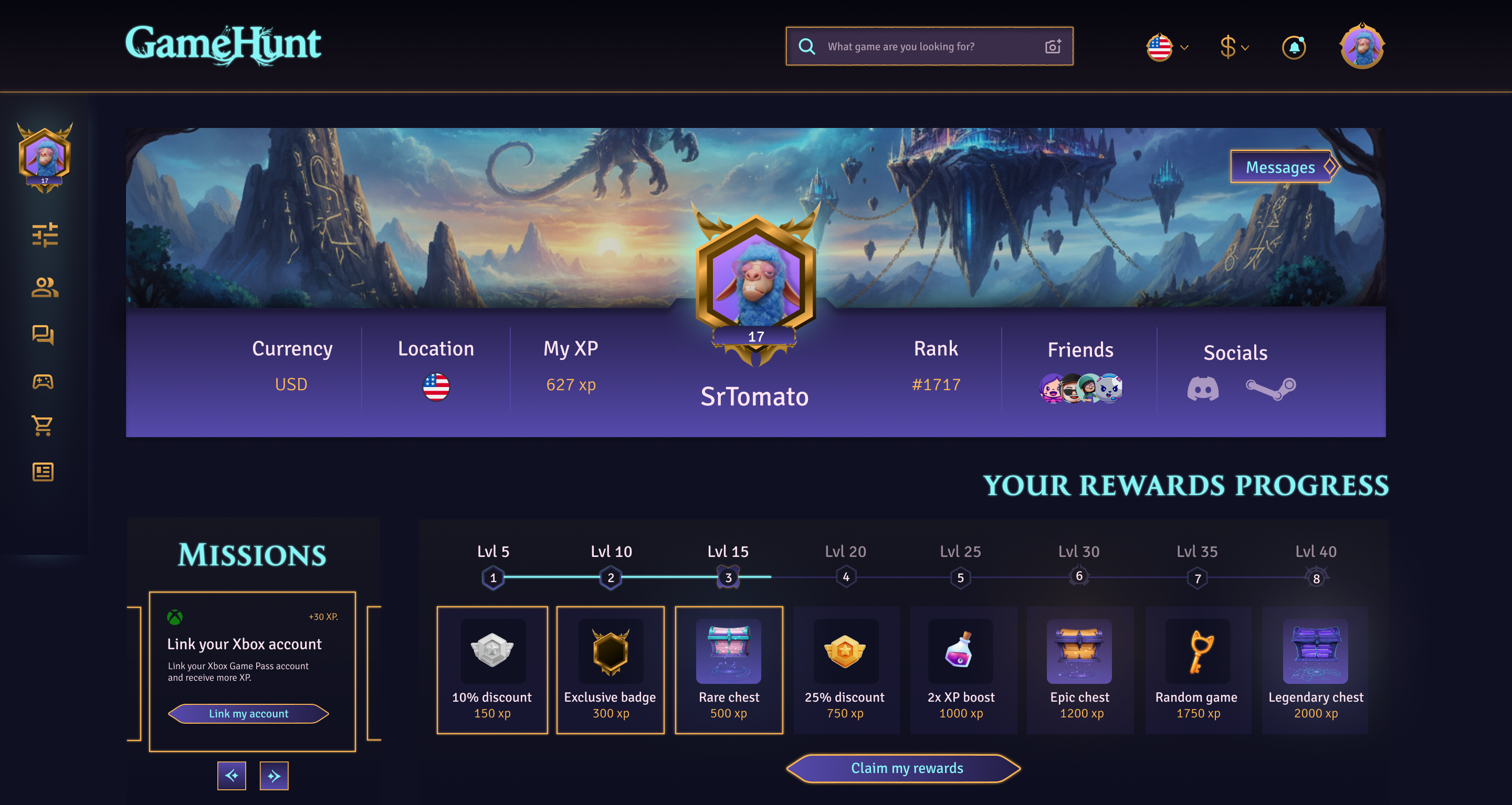 Profile & Rewards | UI/UX Gaming web design by Alejandro Mejía Villa on ...