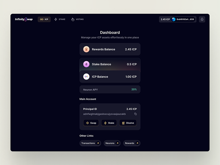 ICP Wallet Dashboard — Web3 UI (Darkmode) by Yagnesh P : Self-taught UI ...