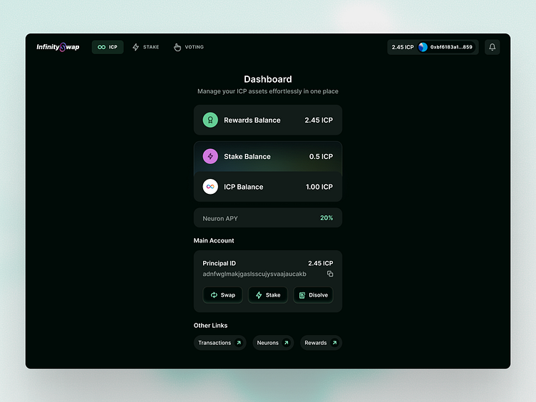 ICP Wallet Dashboard — Web3 UI (Darkmode) by Yagnesh P : Self-taught UI ...